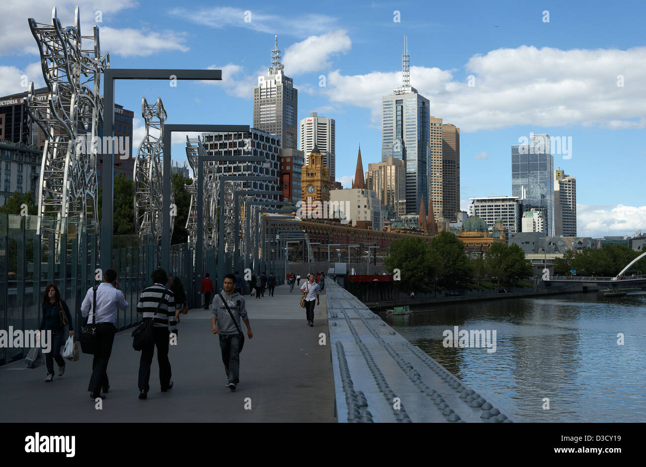 Melbourne, Australia, the Sandridge Bridge with the skyline of ...