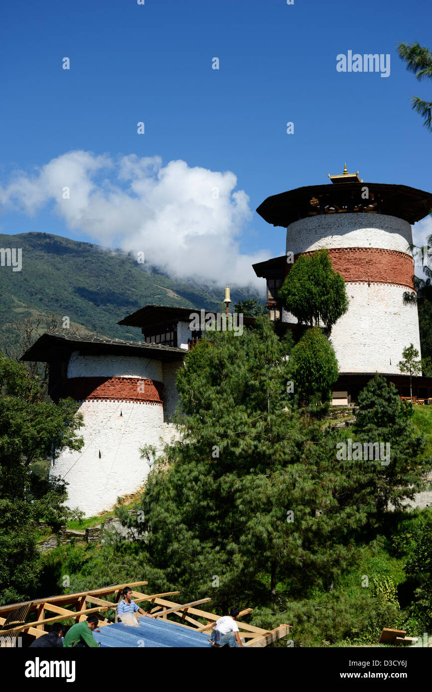 Tower of Trongsa museum,formerly a watch tower, overlooking Trongsa ...