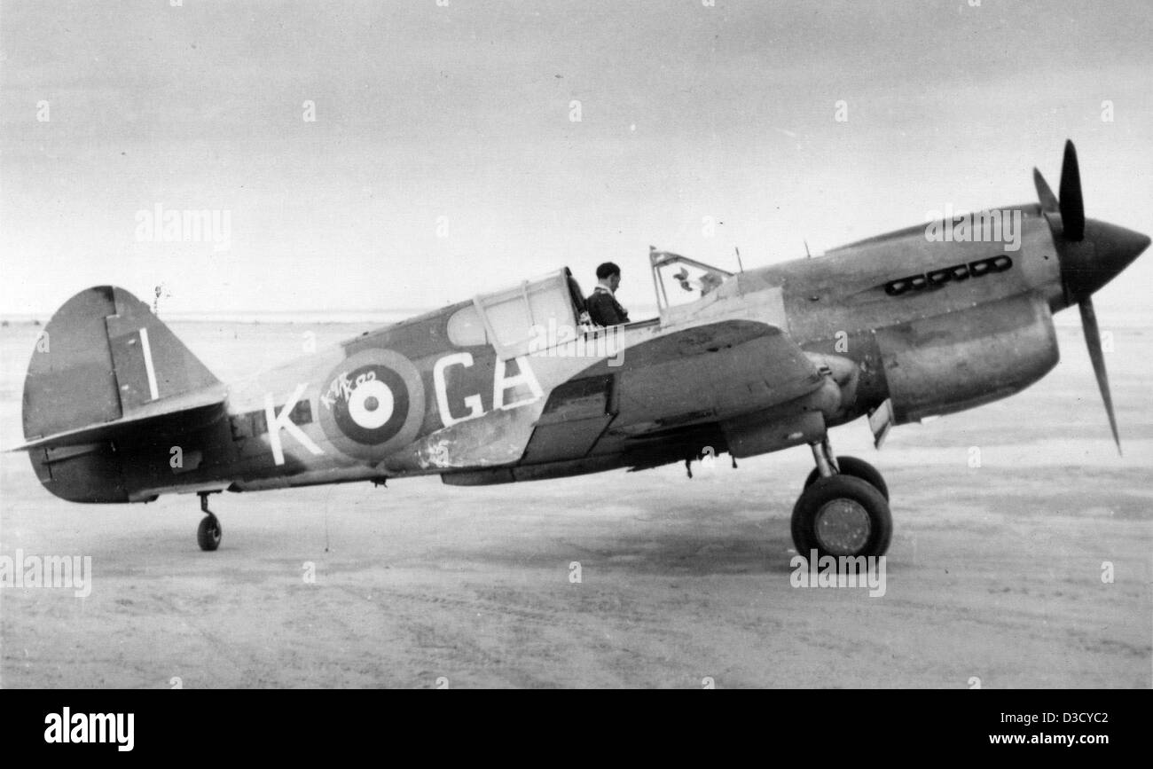 This photo shows the Curtiss Kittyhawk Mk.IA, a key aircraft used by ...