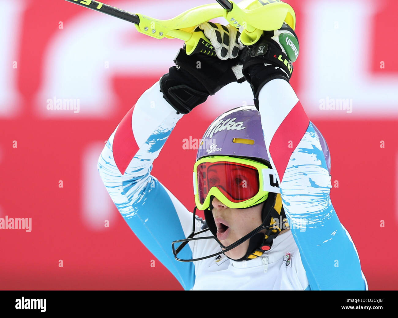 Michaela Kirchgasser of Austria celebrates during the second run of the ...