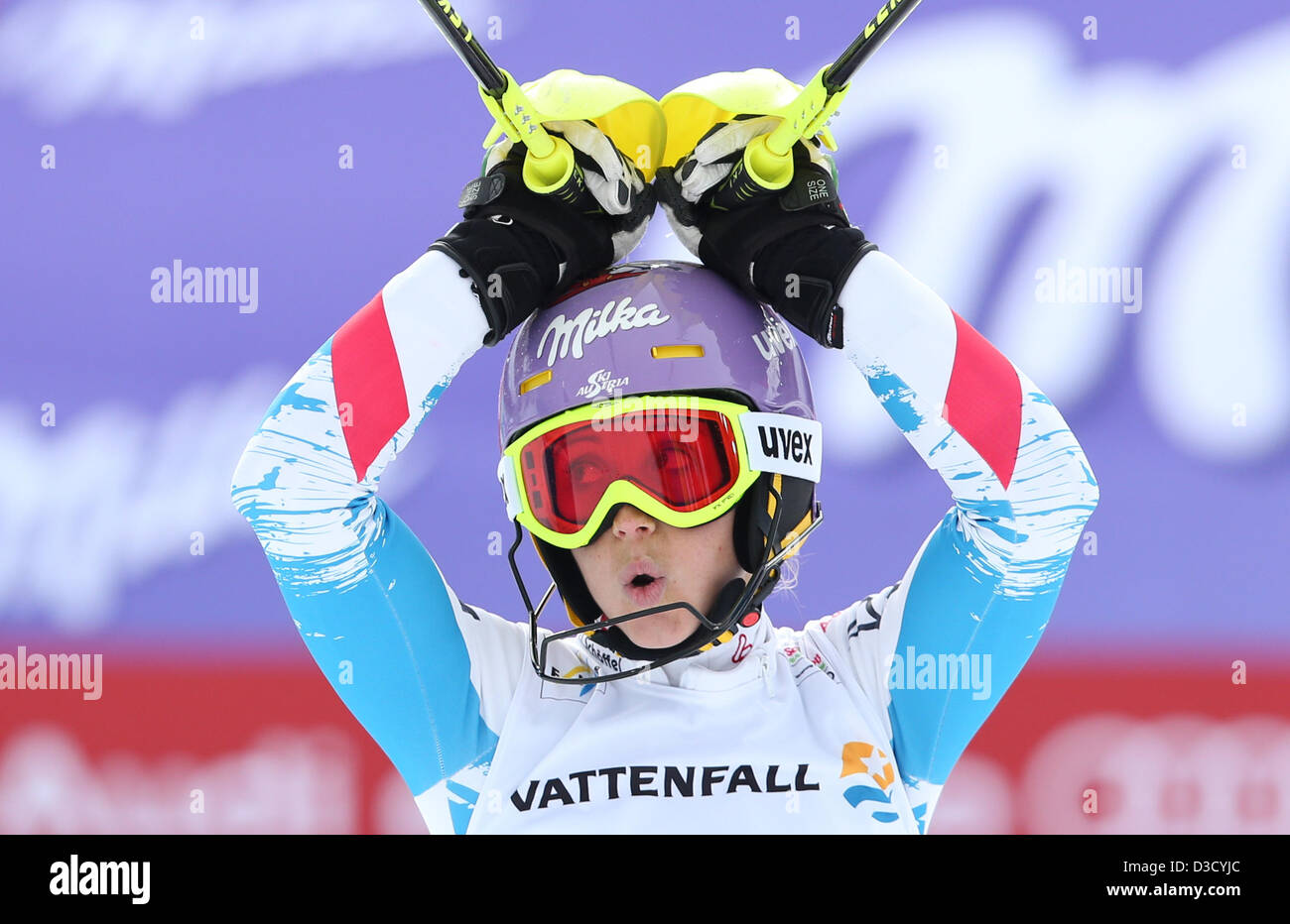 Michaela Kirchgasser of Austria celebrates during the second run of the ...
