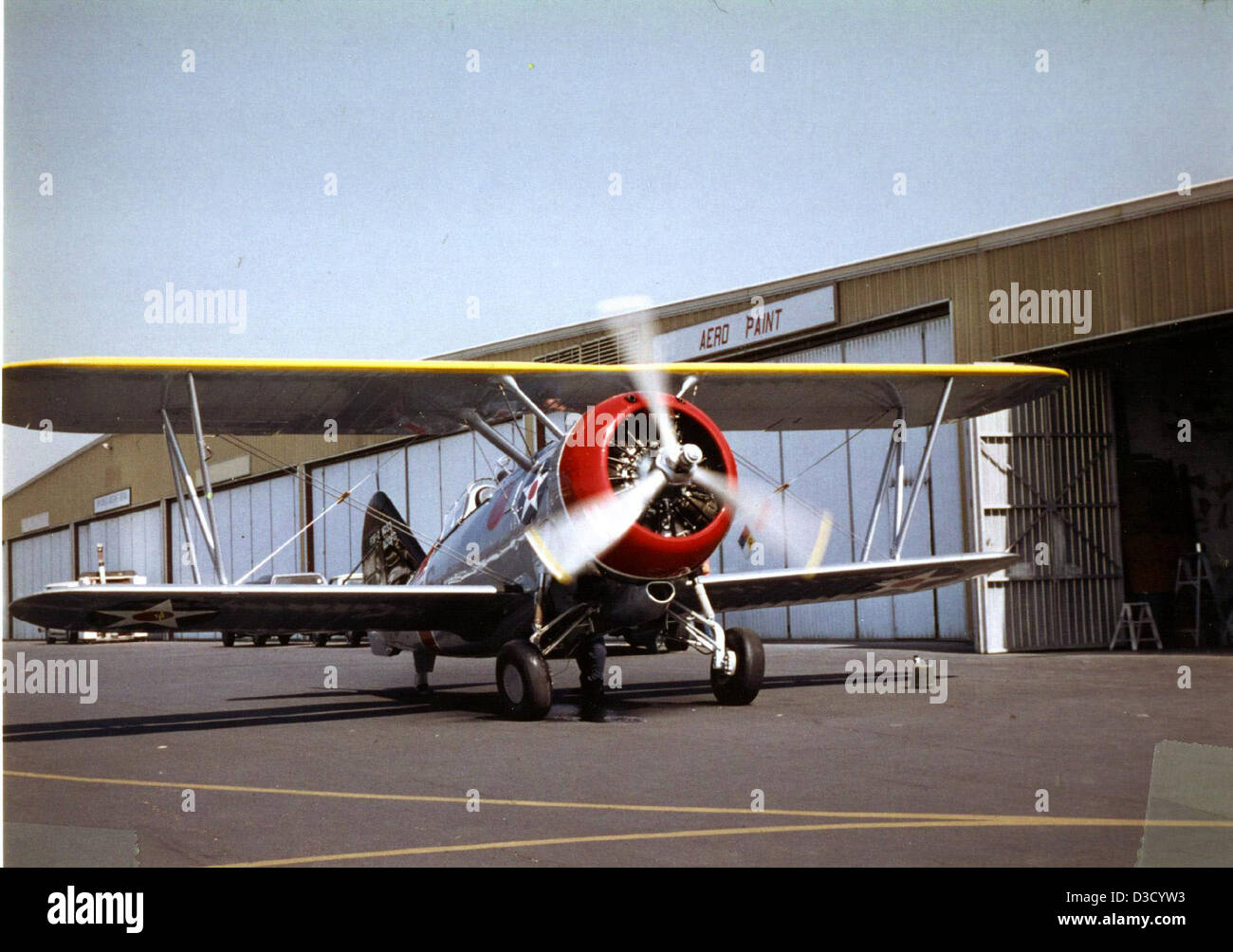 The Grumman F3F-2, an American naval biplane fighter, is shown in this ...