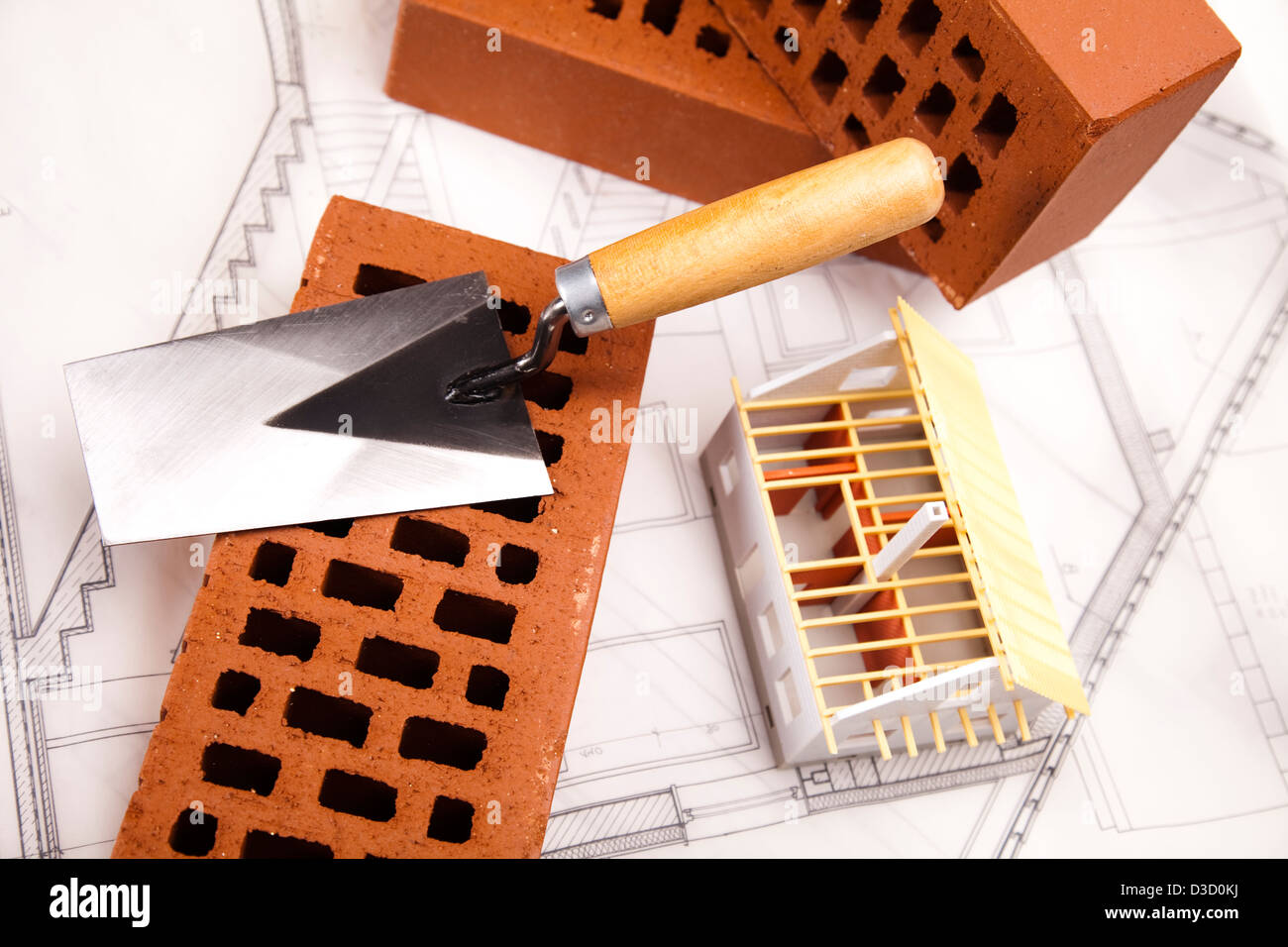Building background,construction plan and bricks Stock Photo - Alamy