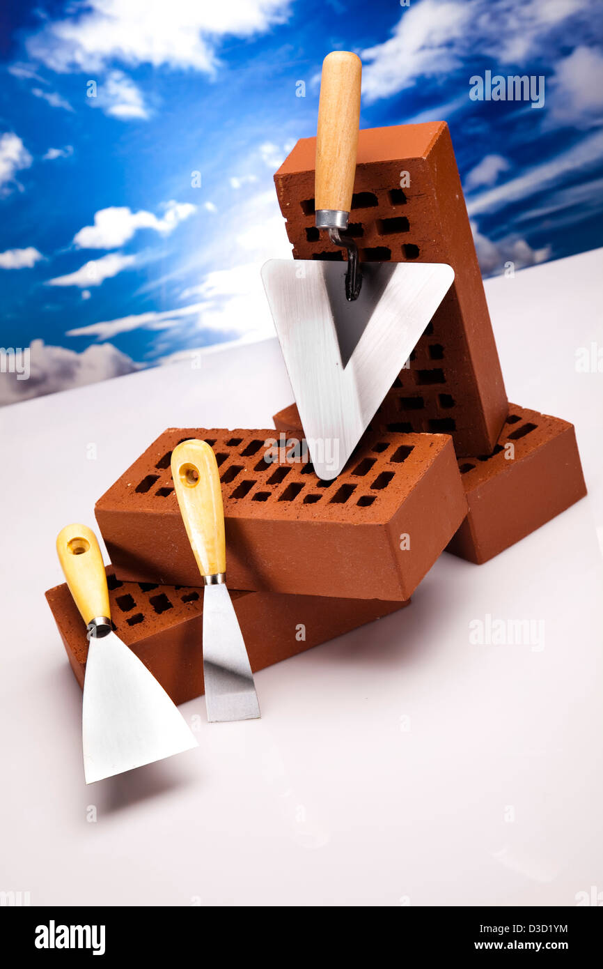Building house,trowel and bricks Stock Photo - Alamy