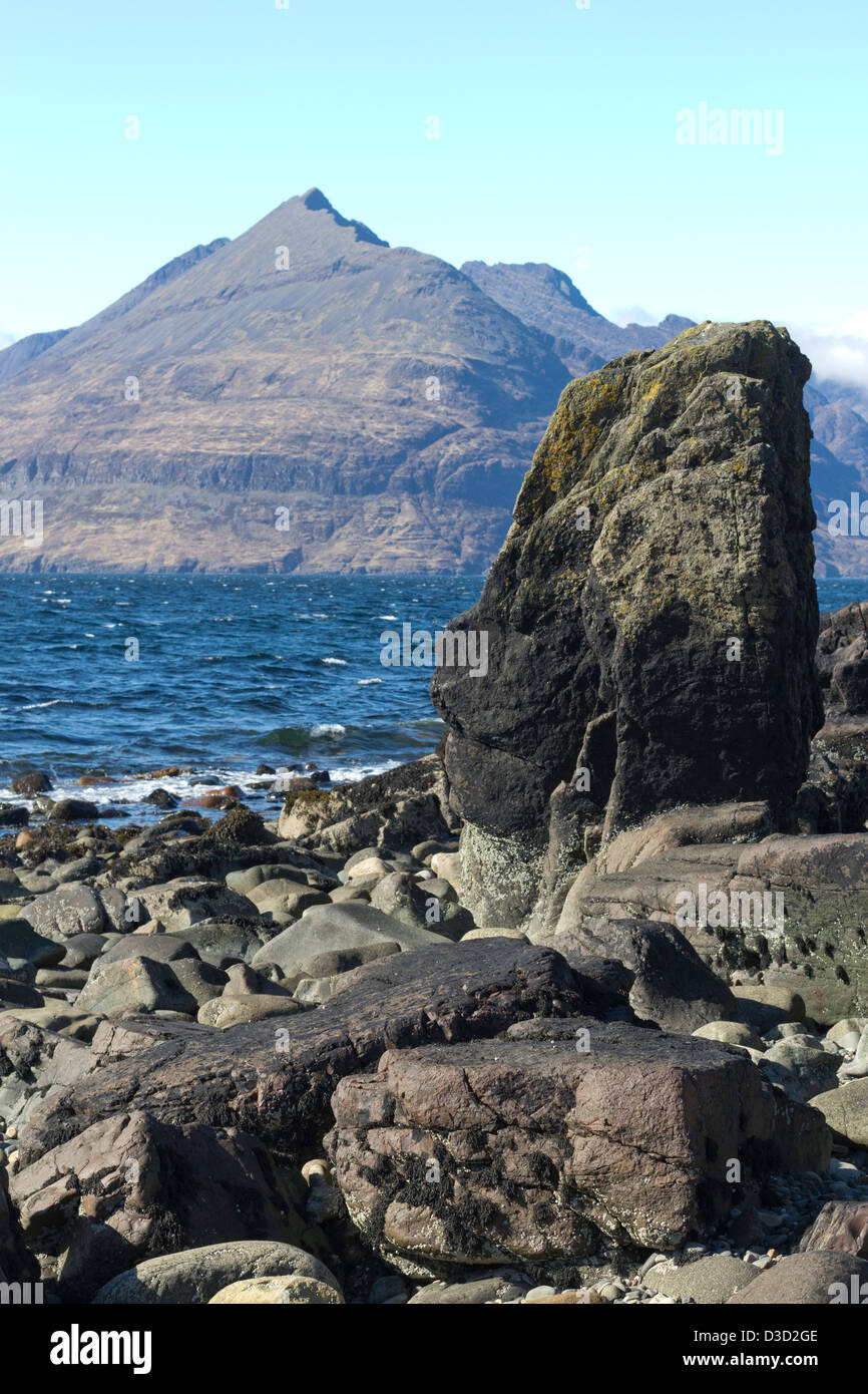 The Cuillin Mountains and Loch Scavaig from Elgol beach Isle of Skye ...
