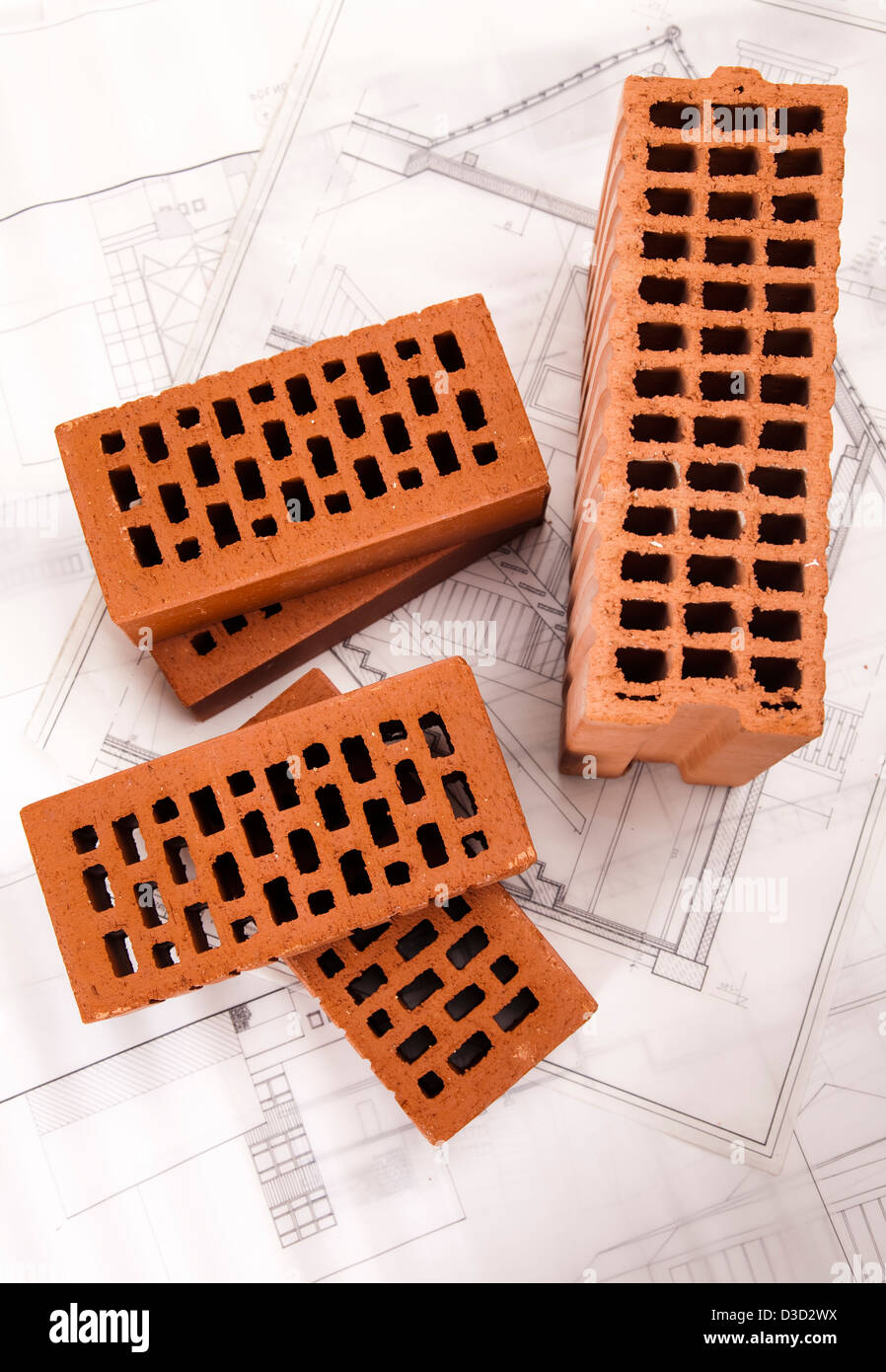 Building background,construction plan and bricks Stock Photo - Alamy