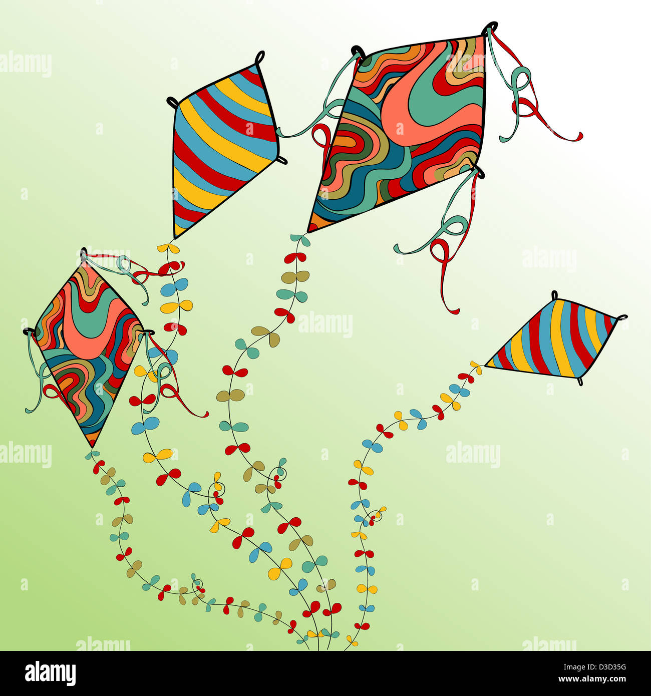 Vibrant colors spring flying kites. Vector file layered for easy ...