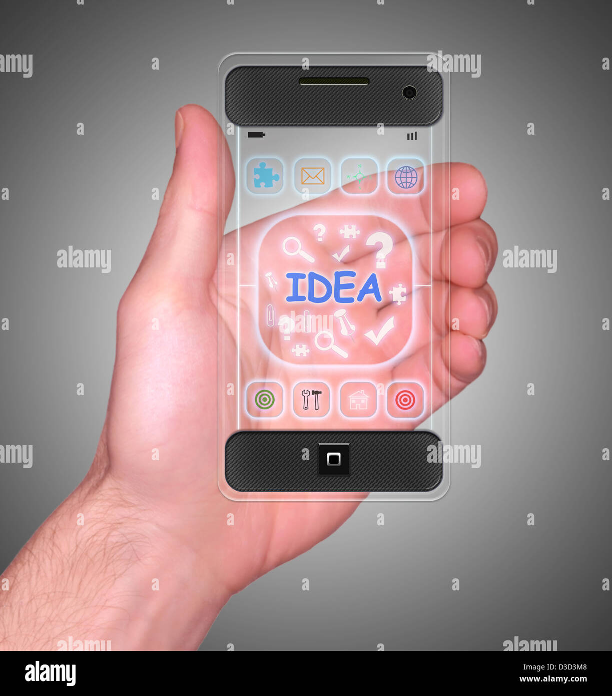 Transparent Mobile Smart Phone in man's Hand new Digital Technology ...