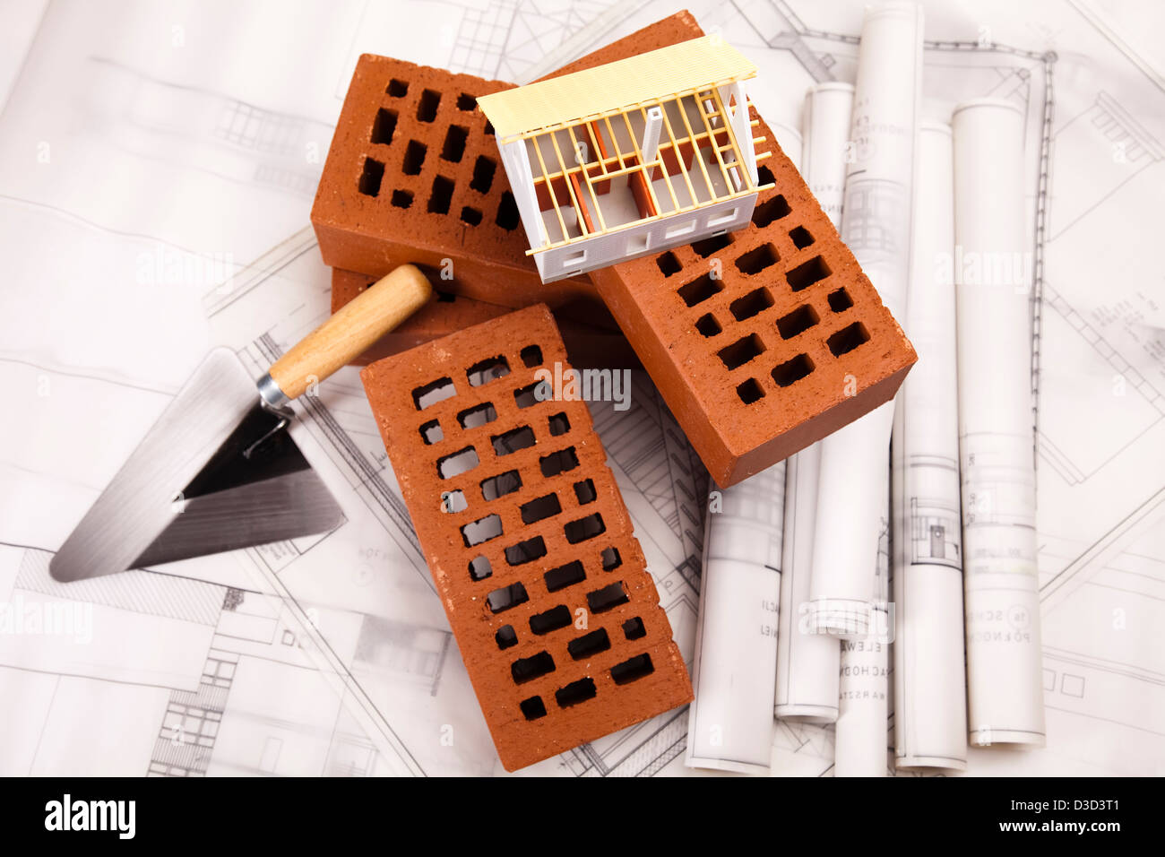 Building background,construction plan and bricks Stock Photo - Alamy