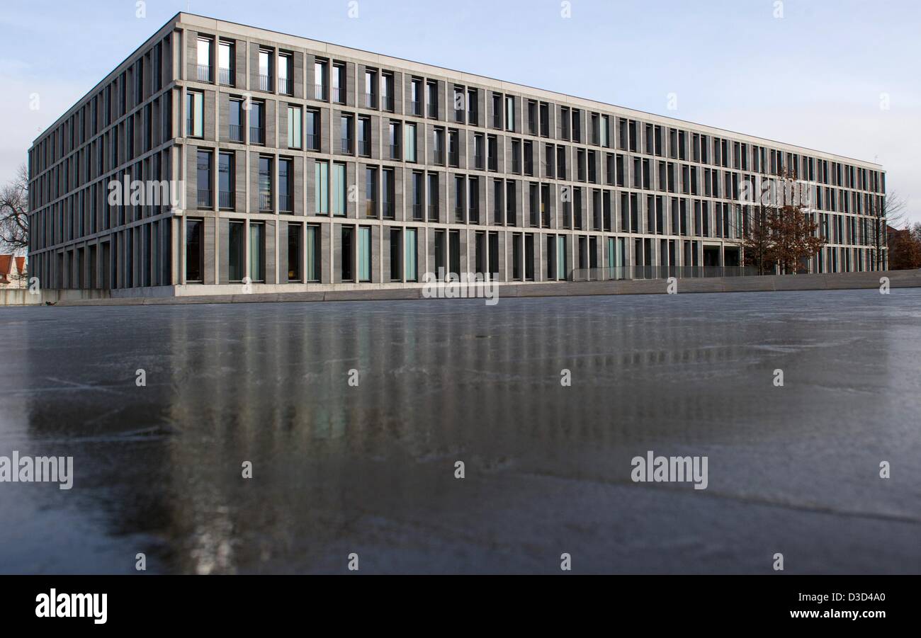 The German Federal Labour Court is pictured behind a frozen water ...