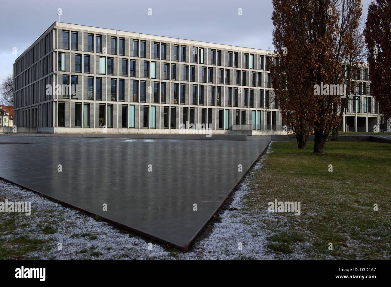 The German Federal Labour Court is pictured behind a frozen water ...