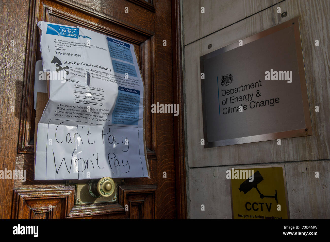A protest organised by Fuel Poverty Action outside the Department of ...