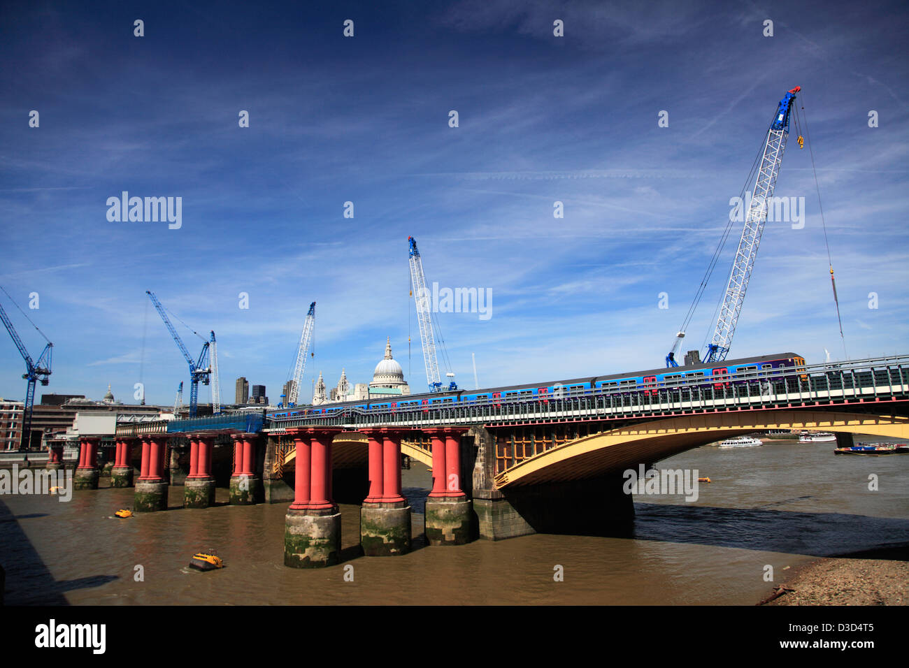 Blackfriars Bridge and Railway on the river Thames with Saint Pauls ...