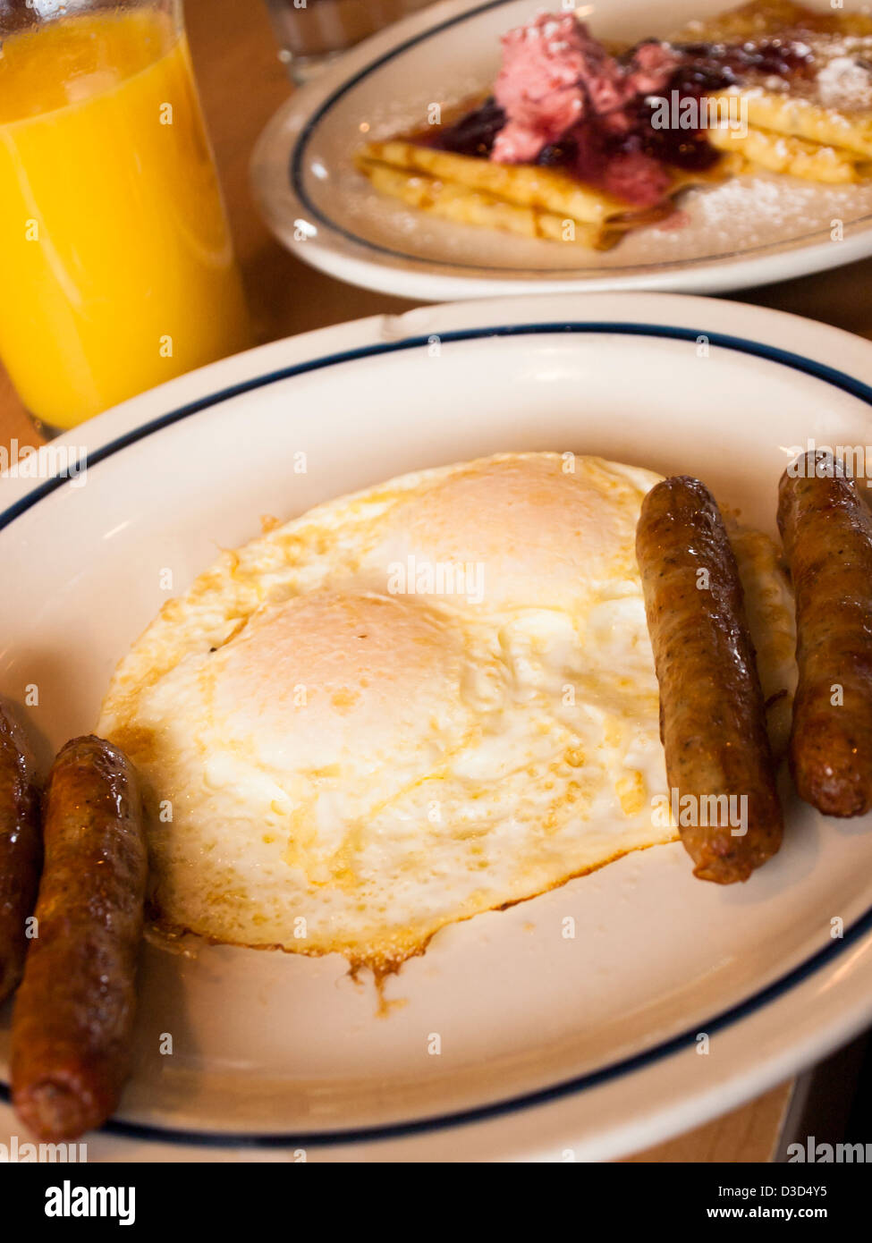 Hot breakfast on white plate at local restaurant Stock Photo - Alamy