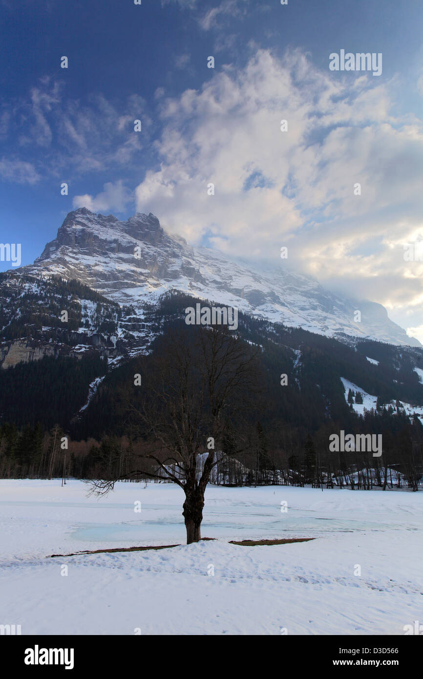 Winter snow North face of the Eiger mountain, Grindelwald Ski resort ...