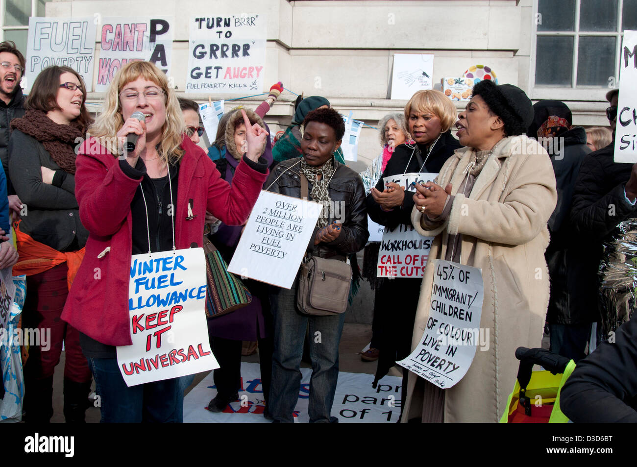 London UK. 16th February 2013. Speakers at a protest organised by Fuel ...