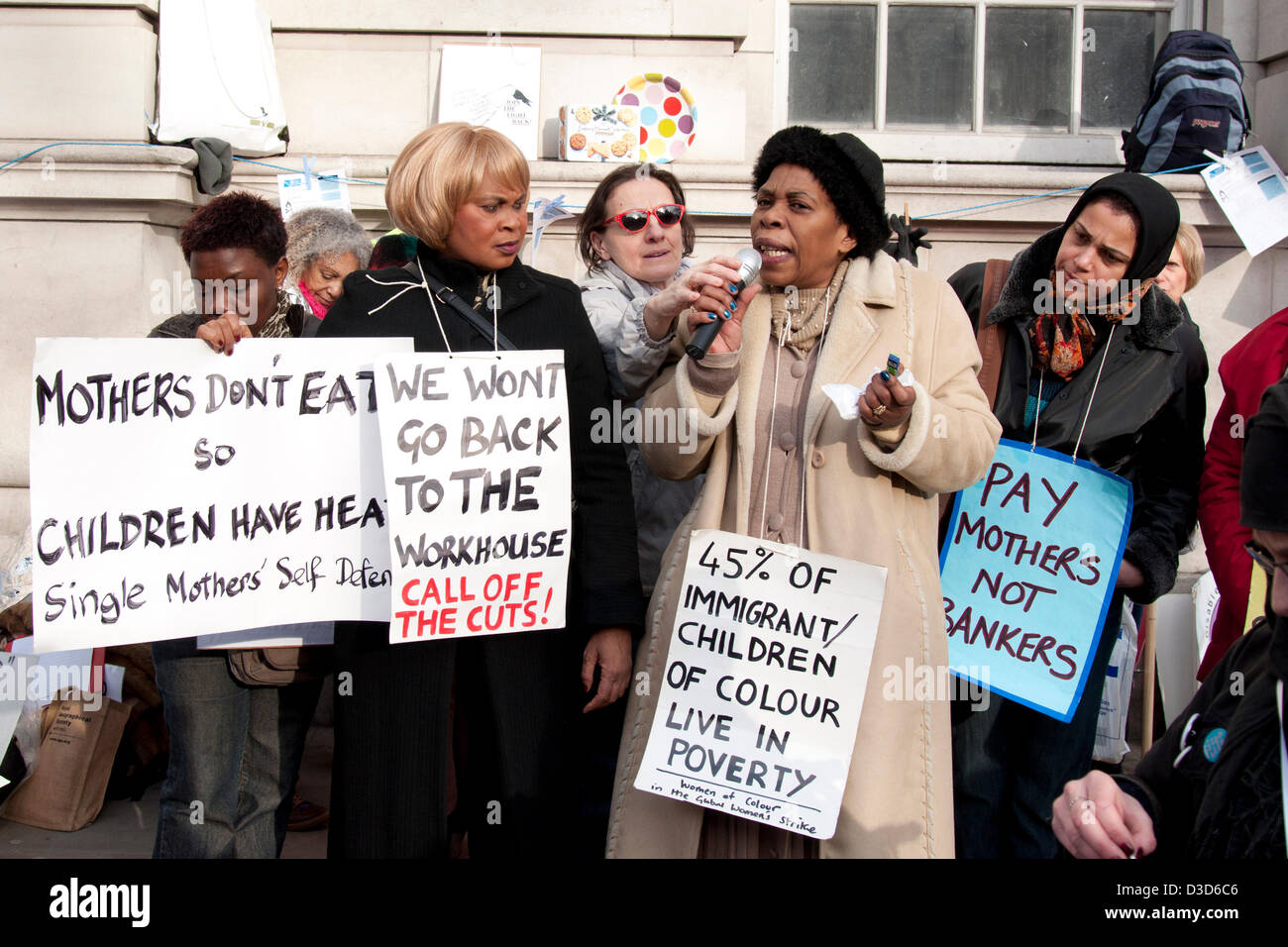 London UK. 16th February 2013. A protester speaks out at a protest ...