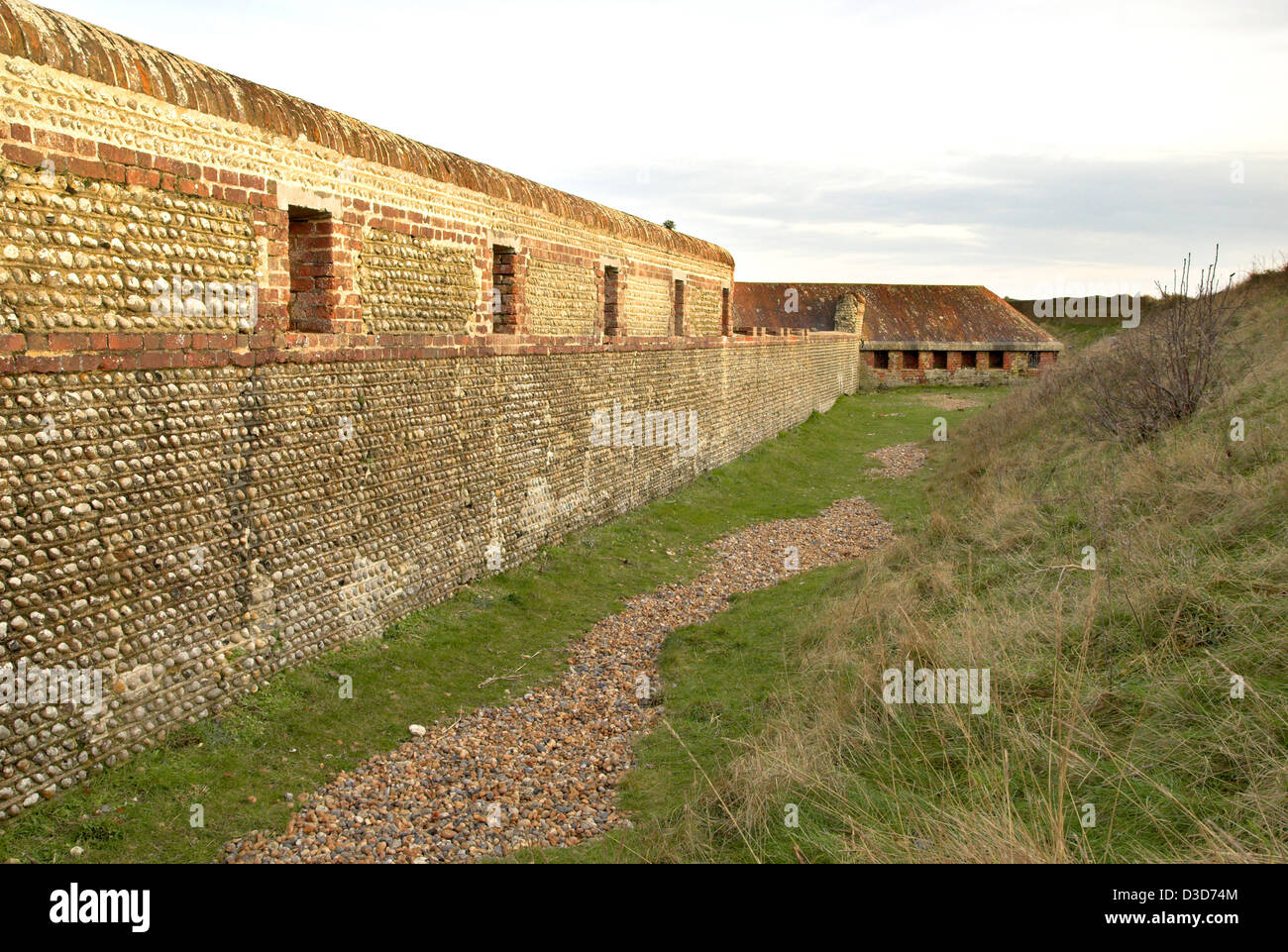 The south west wall and Caponiere of Shoreham Fort at the mouth of the ...