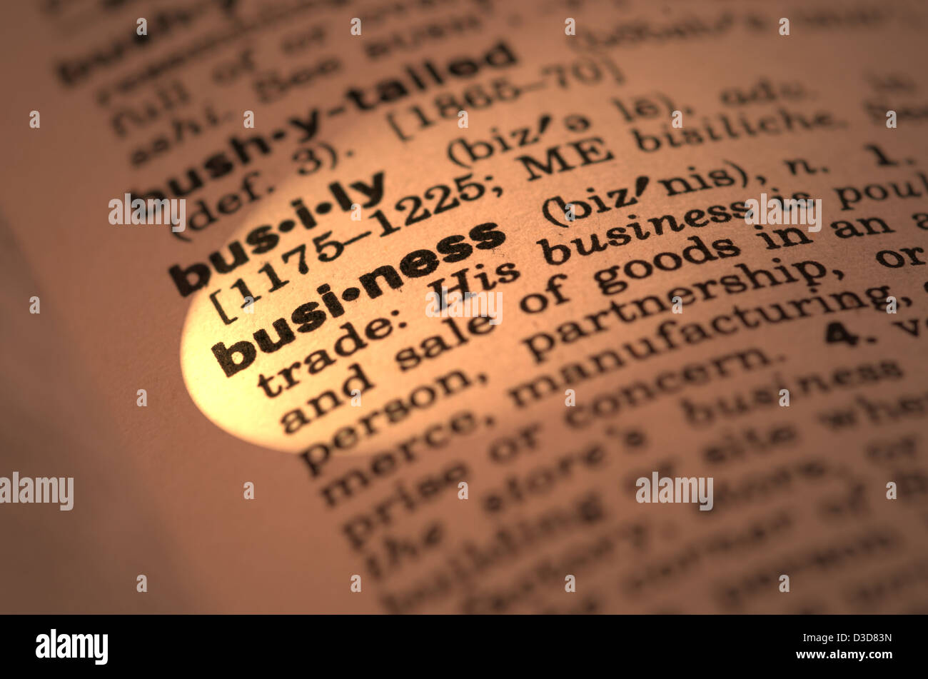Dictionary definition lit up and highlighted Stock Photo - Alamy
