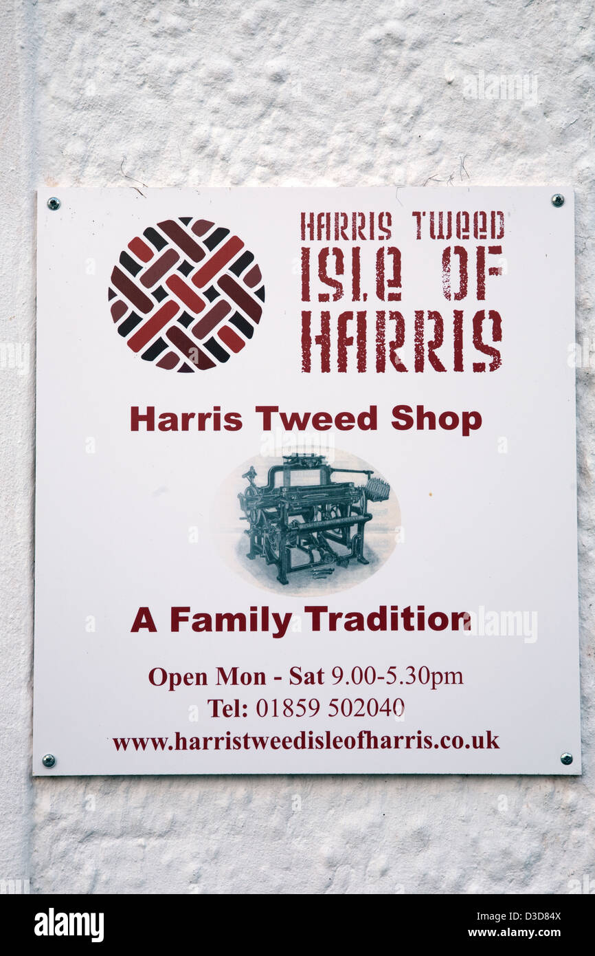 Harris Tweed Shop Sign, Isle of Harris, Scotland Stock Photo - Alamy