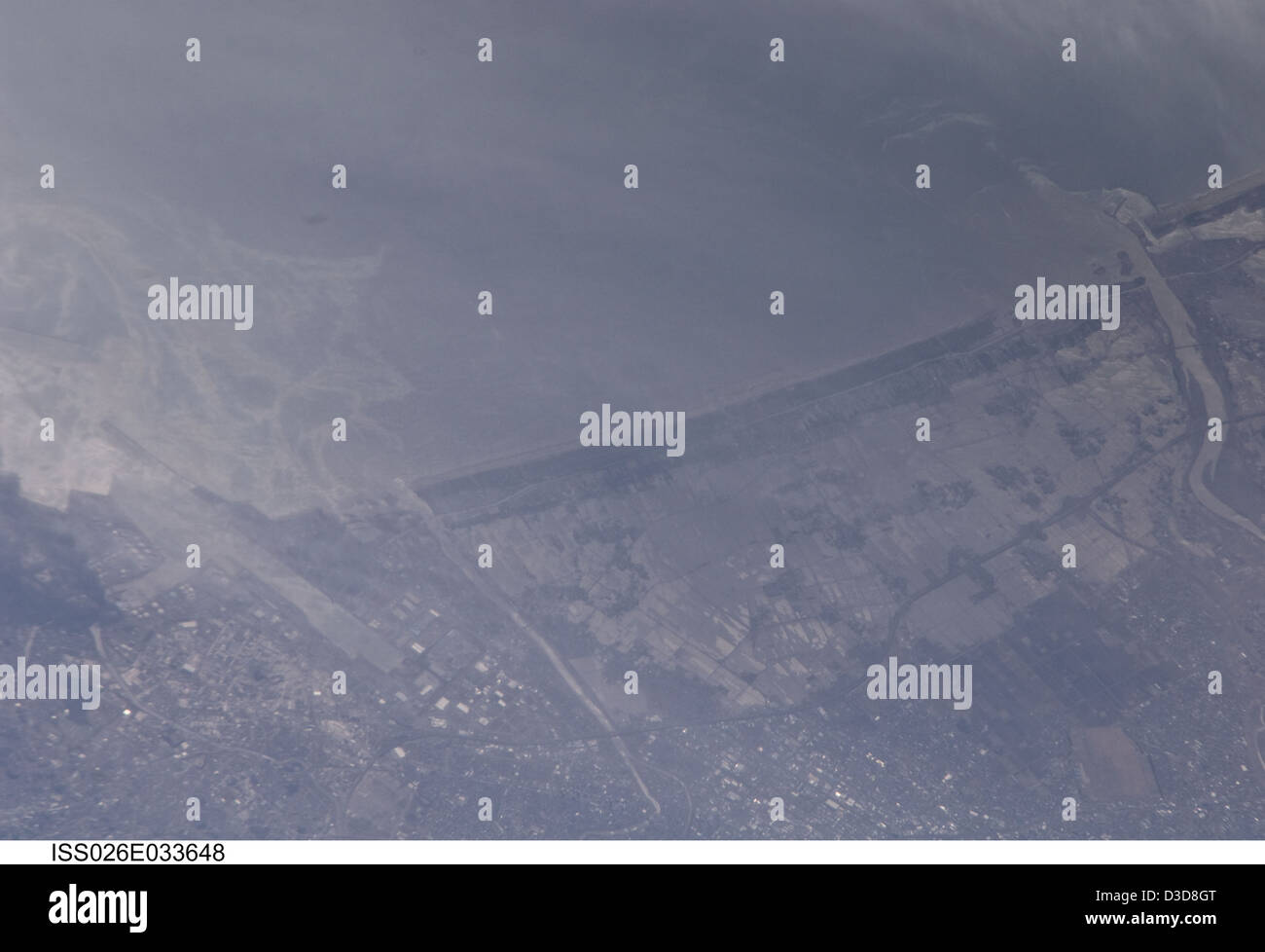 A view of tsunami flooding in Sendai, Japan, captured from the ...