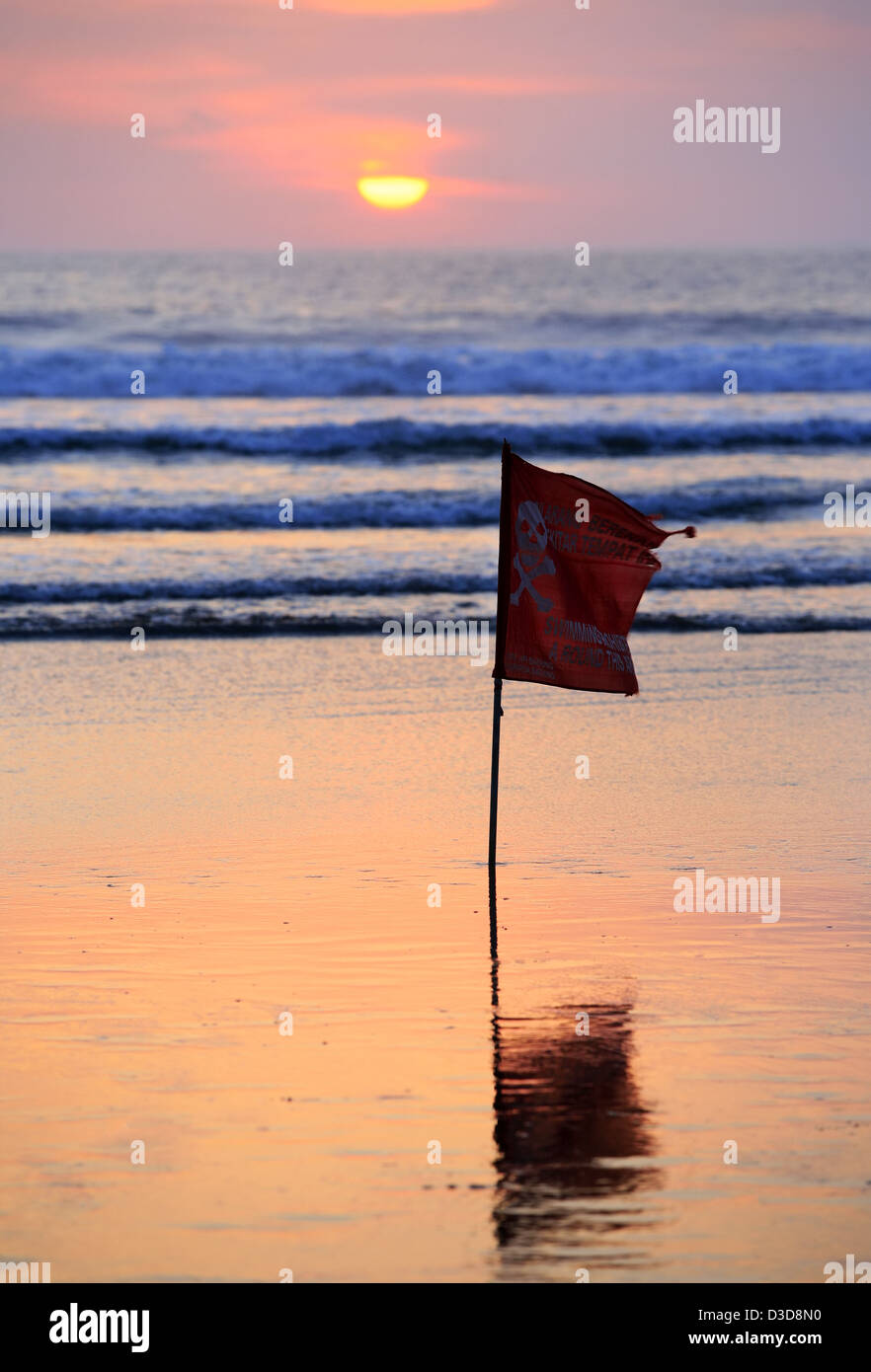 Swimming prohibited around this area flag in Kuta beach Bali Stock ...