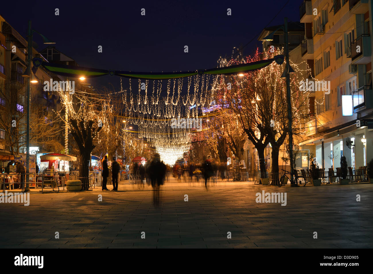 Main street, Mother Teresa Boulevard, decorated with lights in ...