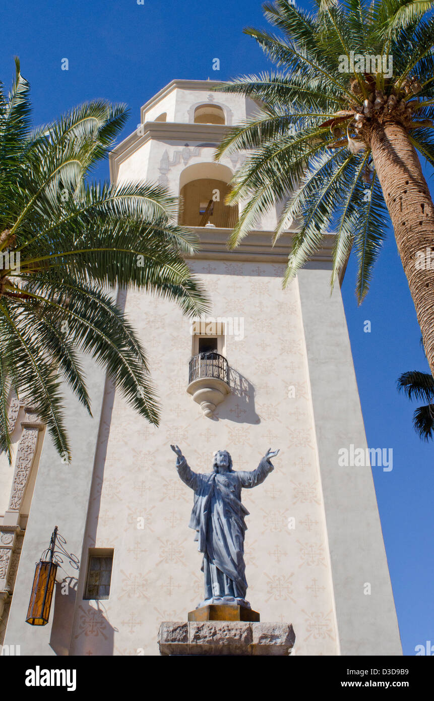 Several palm trees surround the mission style architecture of St ...