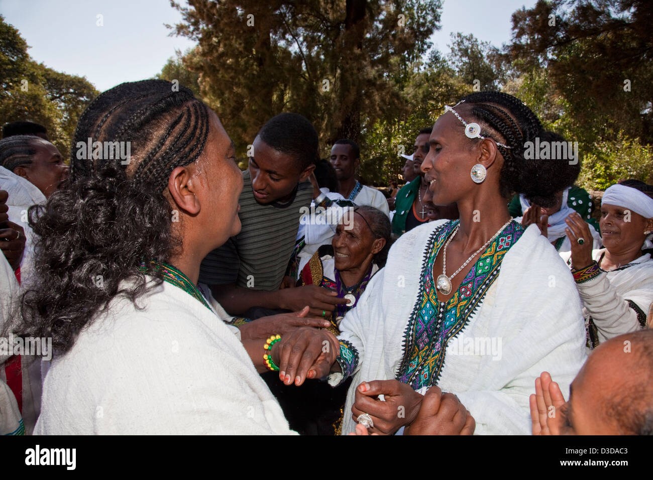 Traditional dancing at the Royal Enclosure (Fasil Ghebbi) during Timkat ...