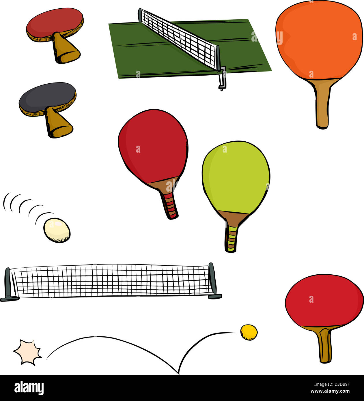 Various table tennis game objects on isolated white background Stock ...