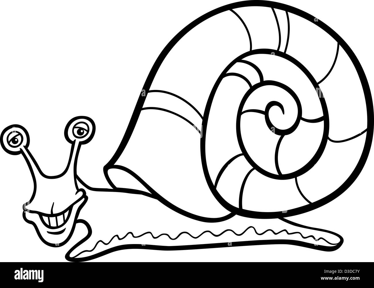 Black and White Cartoon Illustration of Funny Snail Mollusk with Shell ...
