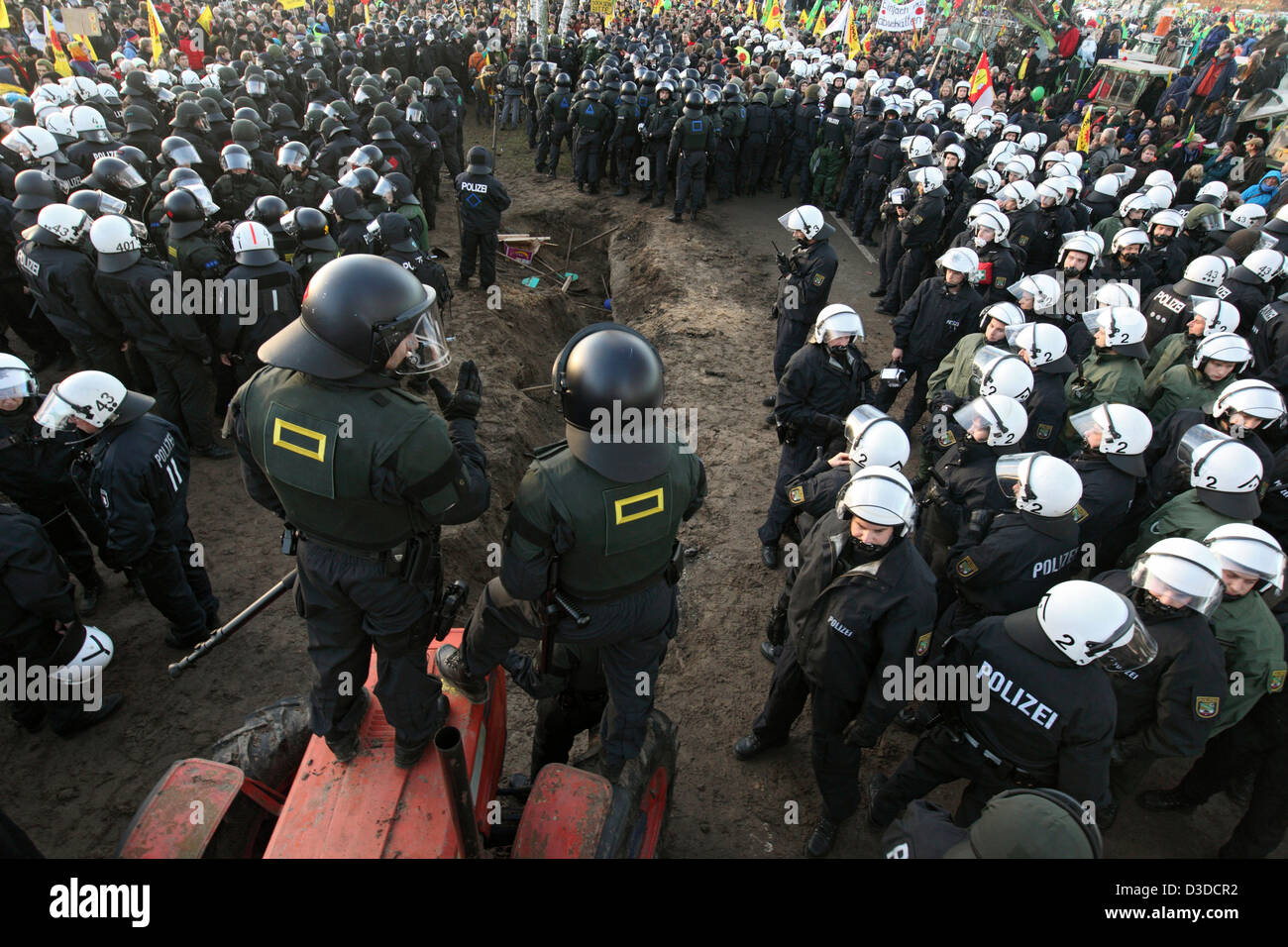 Splietau, Germany, police secures undermined road on the edge of the ...