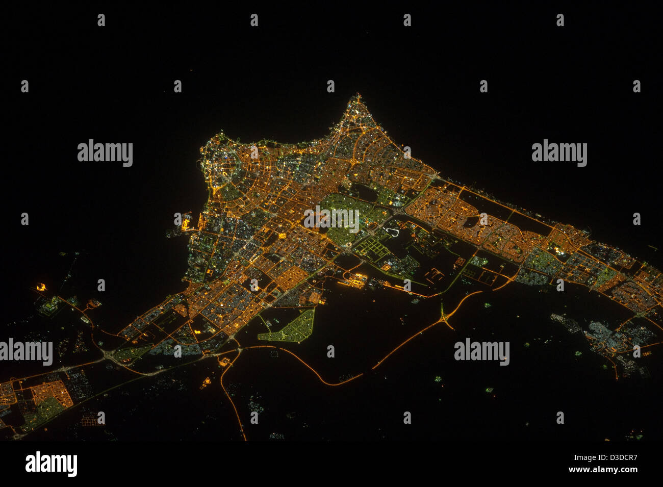 A view of Kuwait City at night, captured from the International Space ...