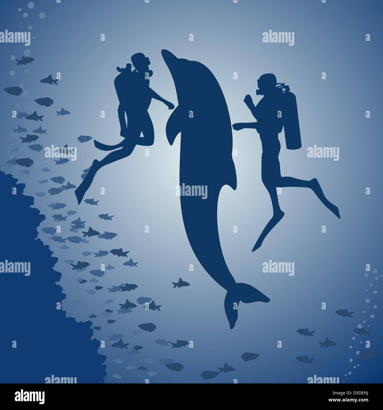 Contour dolphin and scuba divers swimming in the sea Stock Photo - Alamy