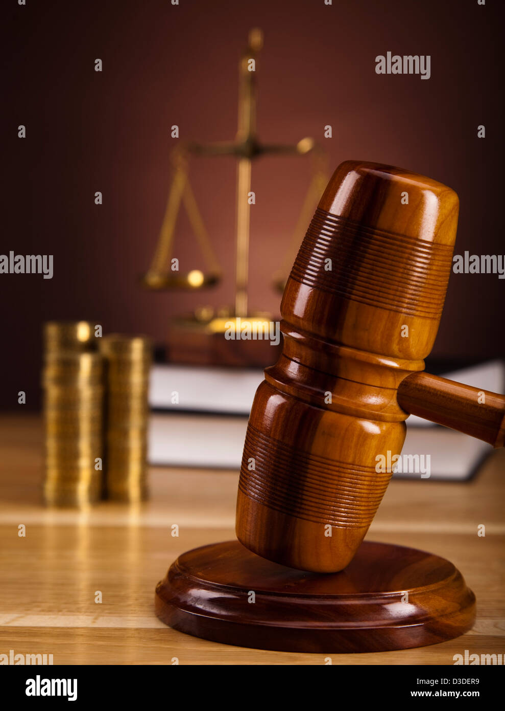 Justice Scale,Gavel and coins Stock Photo - Alamy