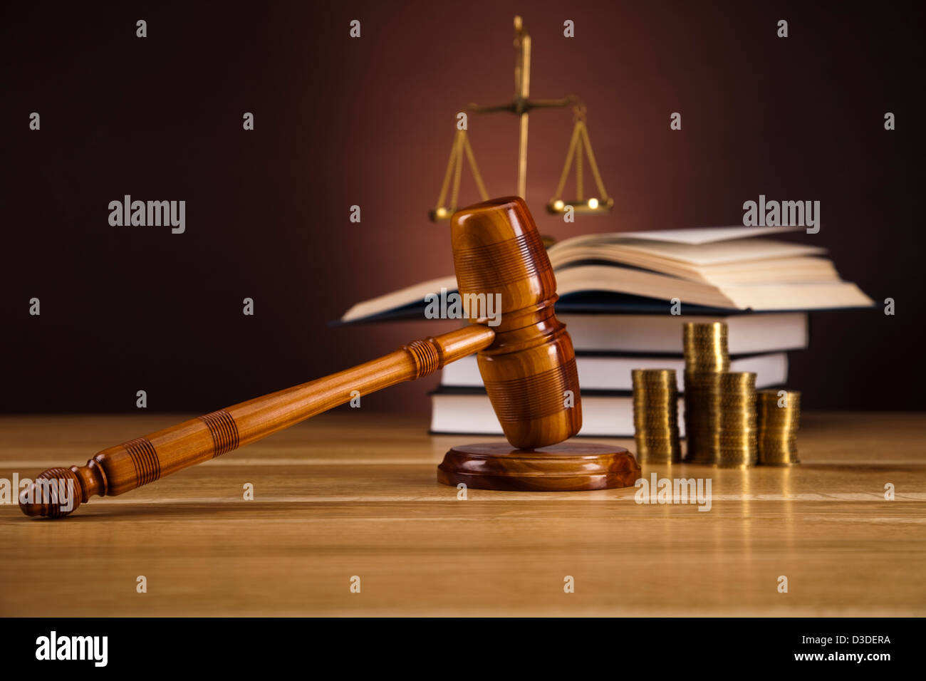 Justice Scale,Gavel and coins Stock Photo - Alamy