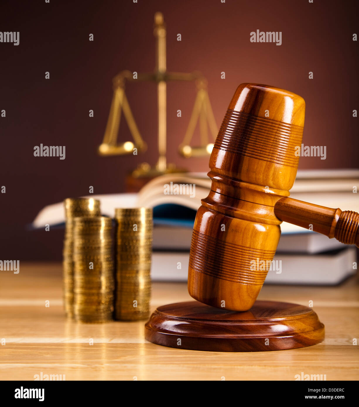 Justice Scale,Gavel and coins Stock Photo - Alamy