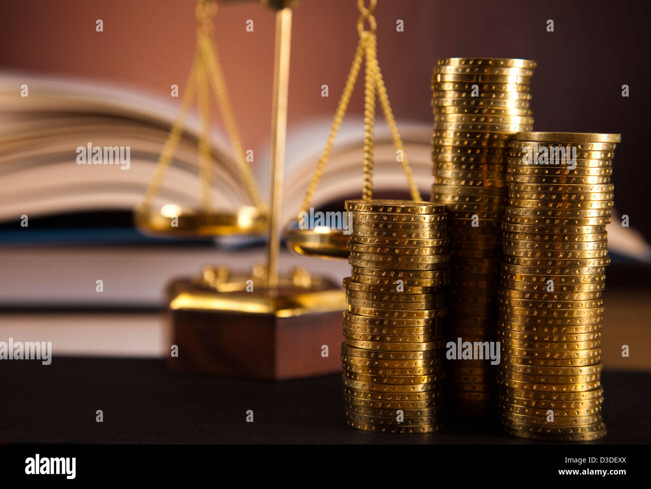 Law and golden coins concept Stock Photo - Alamy