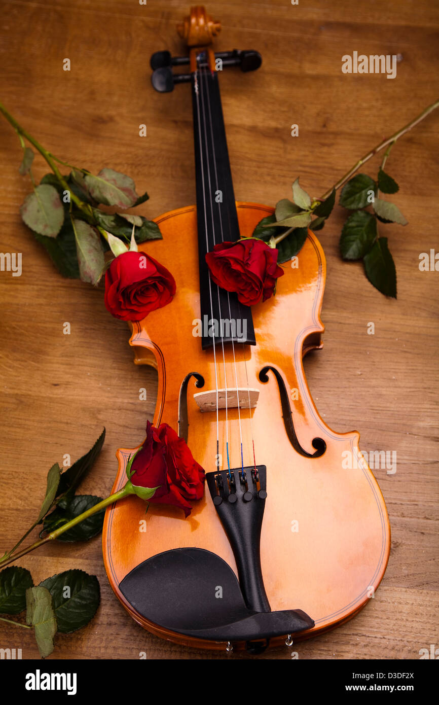 Red roses, violin Stock Photo - Alamy