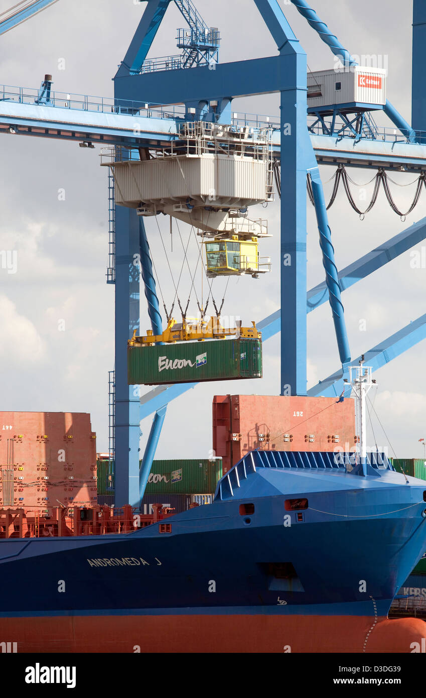 Rotterdam, Netherlands, container ship in the port of Rotterdam is ...