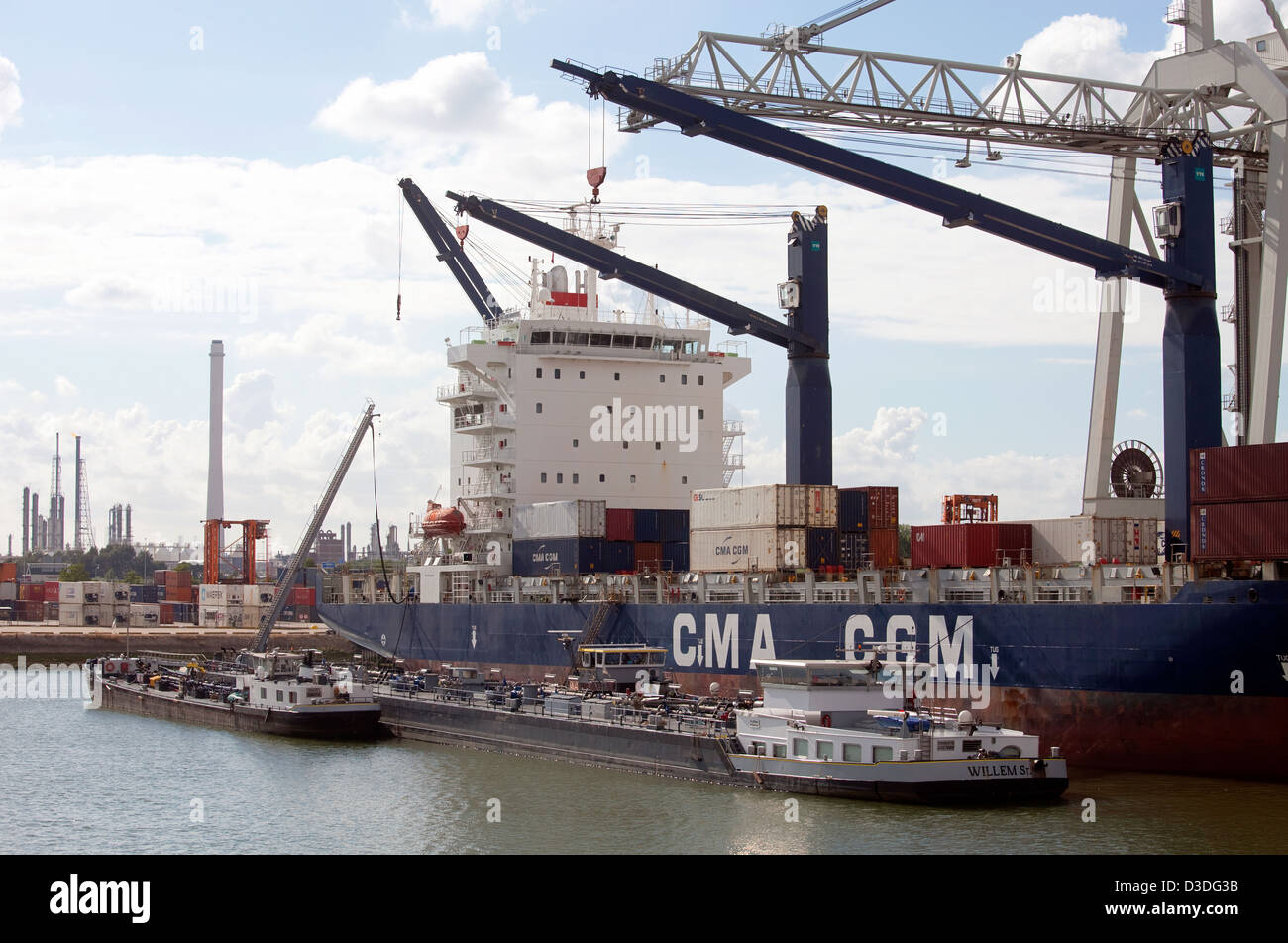 Rotterdam, Netherlands, container ship in the port of Rotterdam is ...