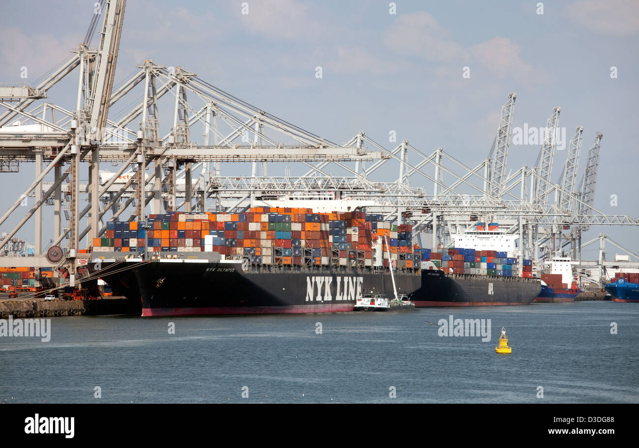 Rotterdam, Netherlands, container ship in the port of Rotterdam Stock ...