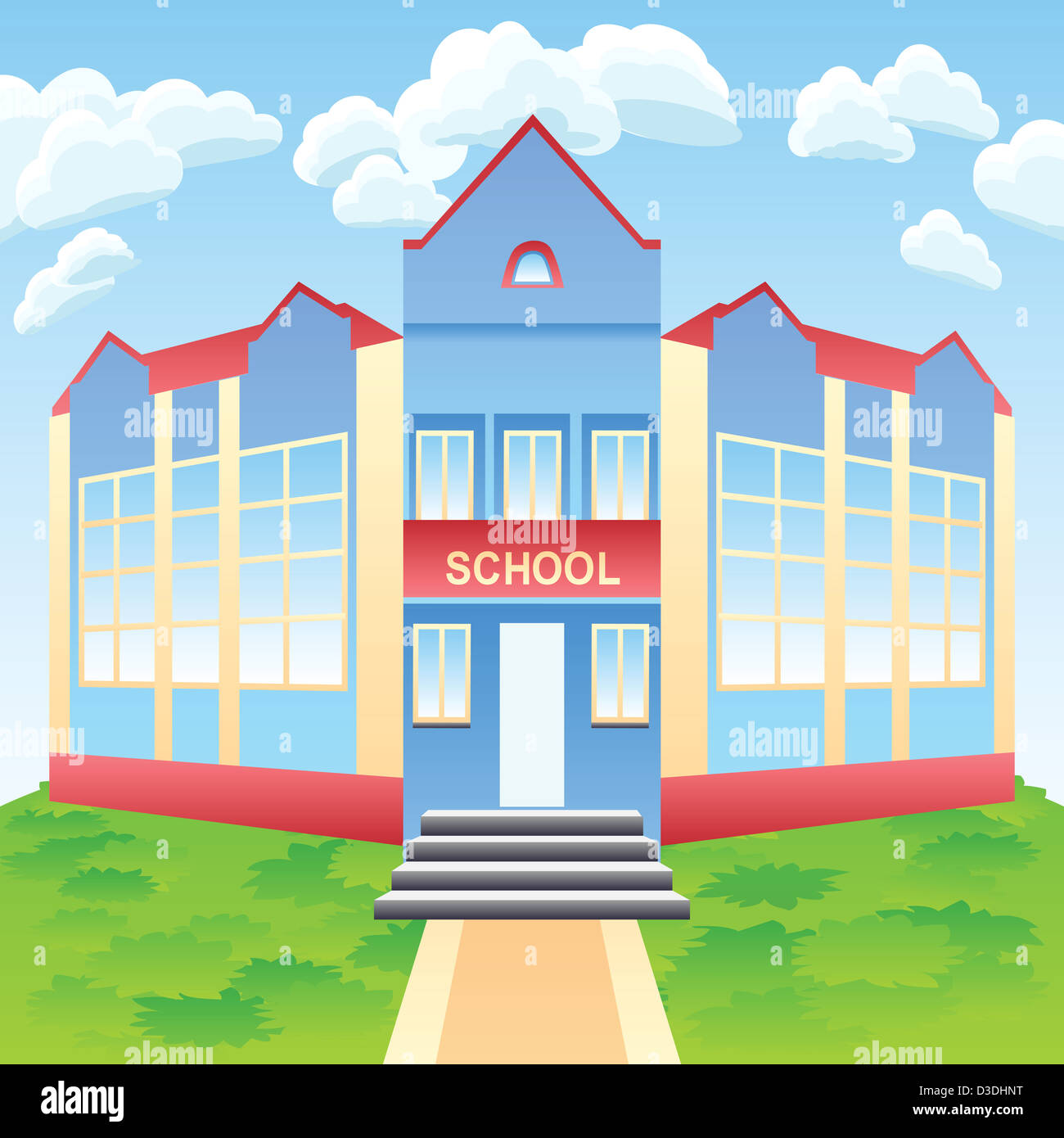 Vector cartoon red and blue modern school building Stock Photo - Alamy