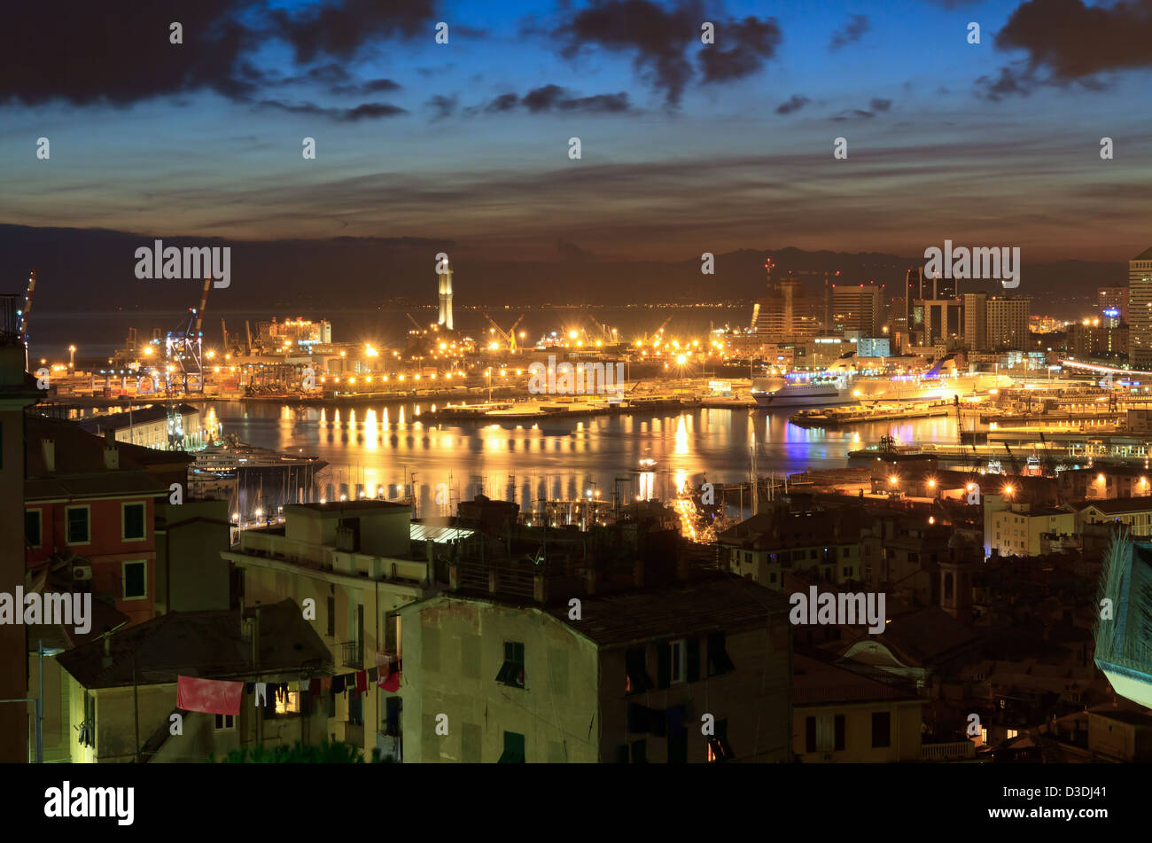 overview of thev ancient port in genova at evening, Liguria, Italy ...