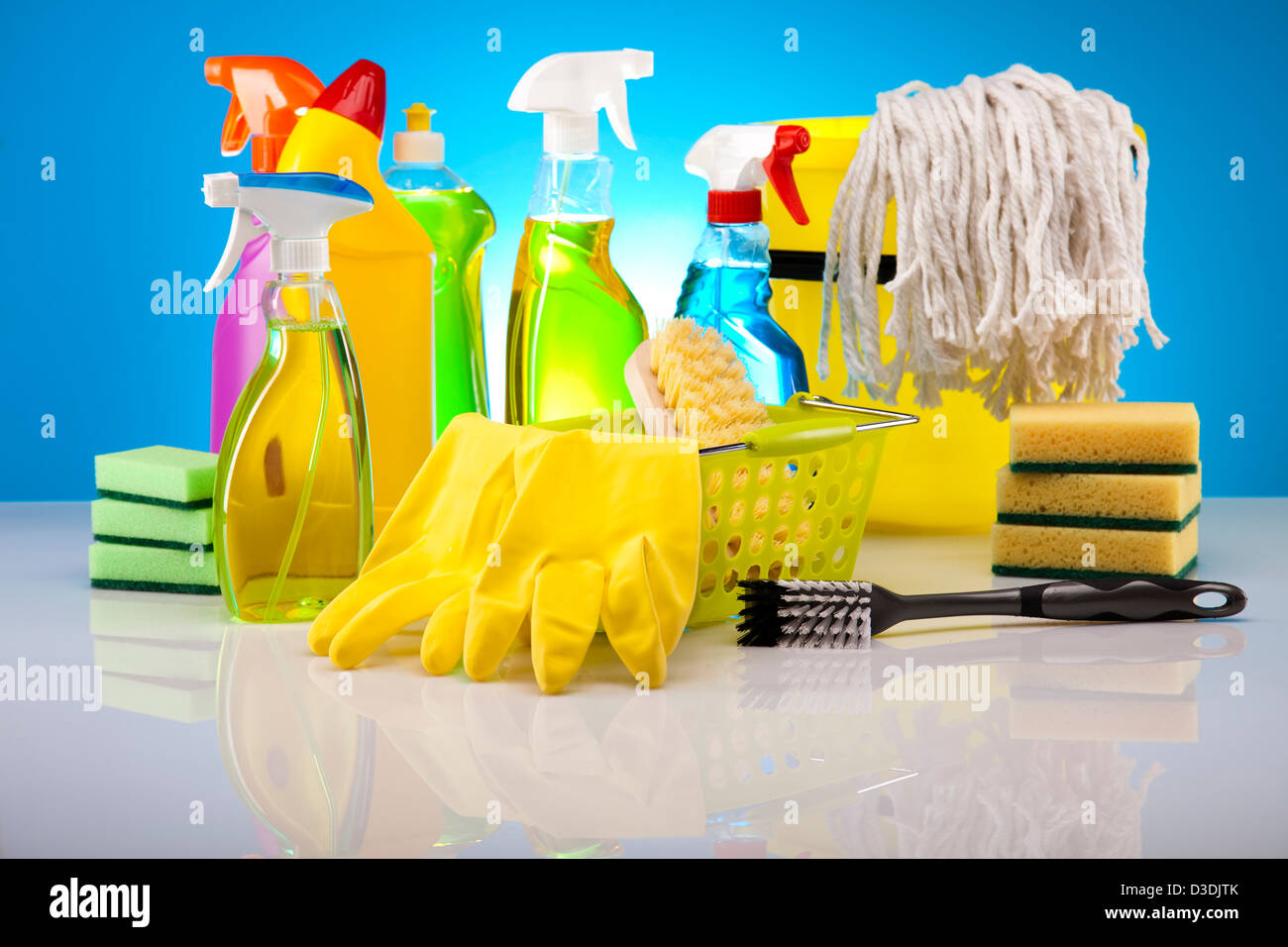 Group of assorted cleaning Stock Photo - Alamy