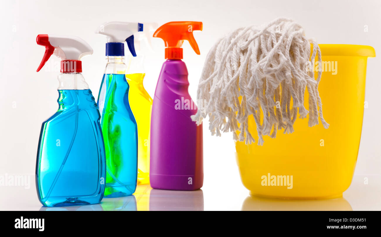 Group of assorted cleaning Stock Photo - Alamy