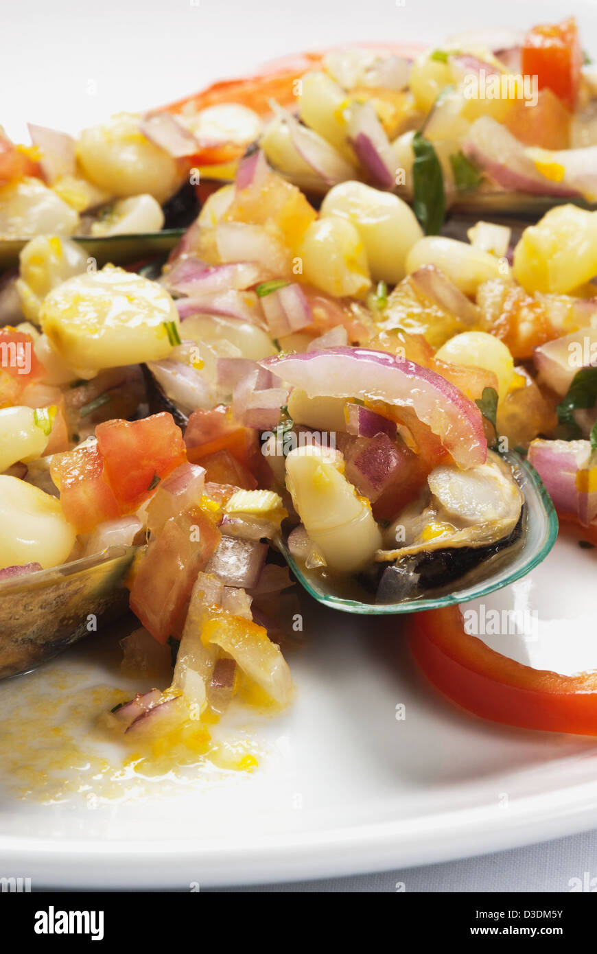 Peruvian mussels plate Stock Photo - Alamy