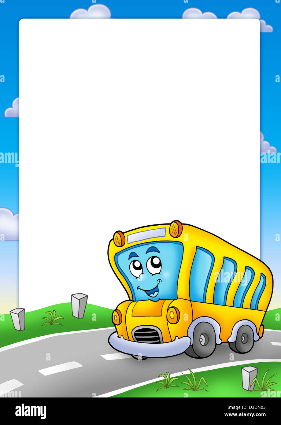 Frame with yellow school bus - color illustration Stock Photo - Alamy