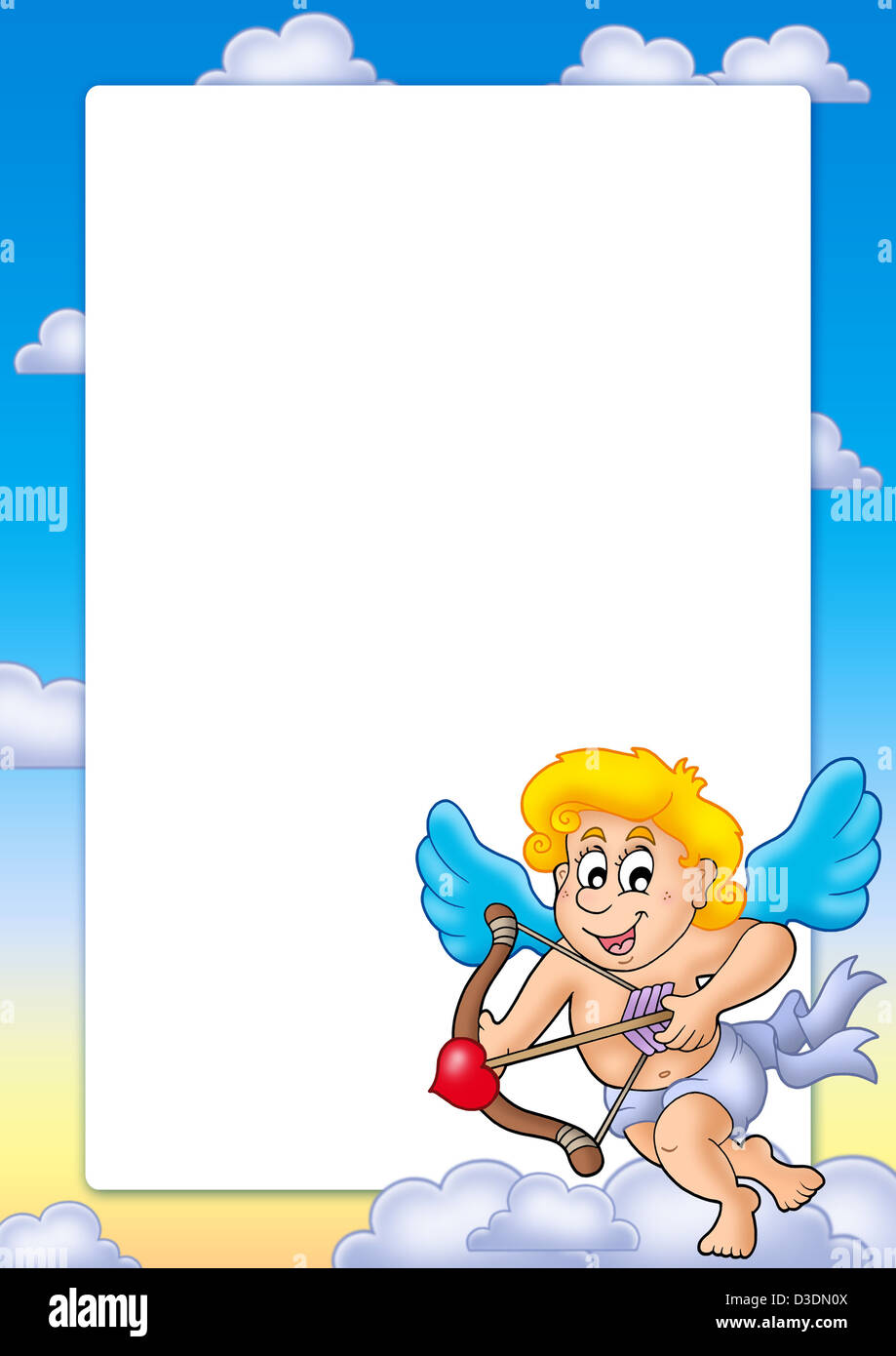 Valentine frame with happy Cupid 2 - color illustration Stock Photo - Alamy