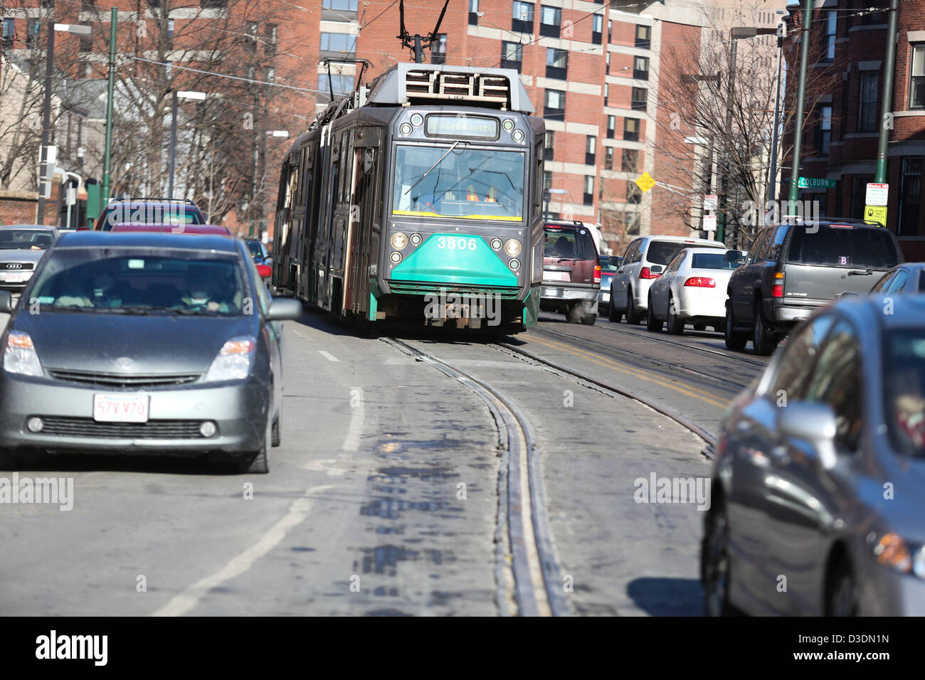 Feb. 14, 2013 - Boston, Massachusetts, U.S - A MBTA trolley makes its ...